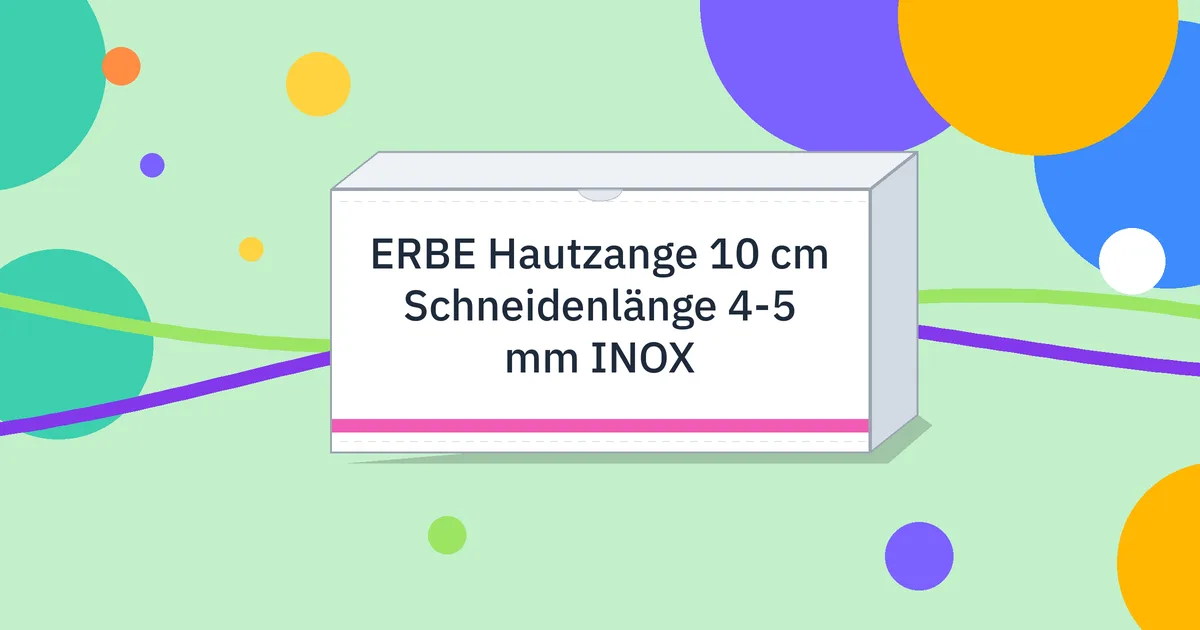 Symbolbild: Packung mit der Aufschrift ERBE Hautzange 10 cm Schneidenlänge 4-5 mm INOX (PZN 15733694) – Verfügbarkeit und Bezug in Apotheken in Frankfurt am Main