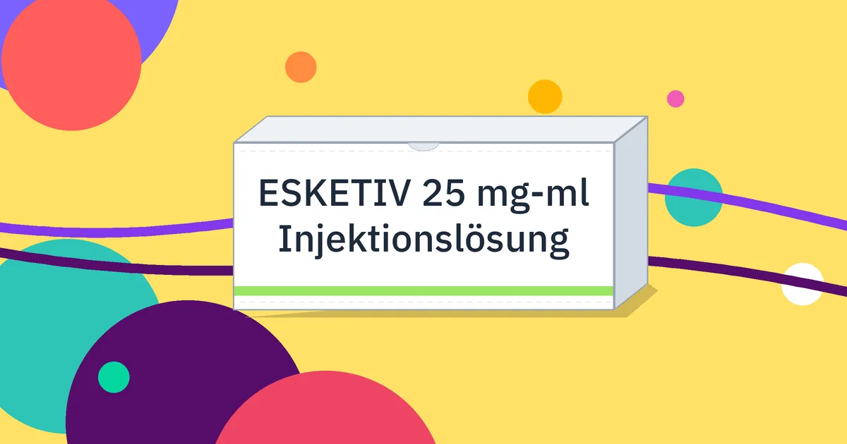 Symbolbild: Packung mit der Aufschrift ESKETIV 25 mg-ml Injektionslösung (PZN 15639305) – Verfügbarkeit und Bezug in Apotheken in Frankfurt am Main