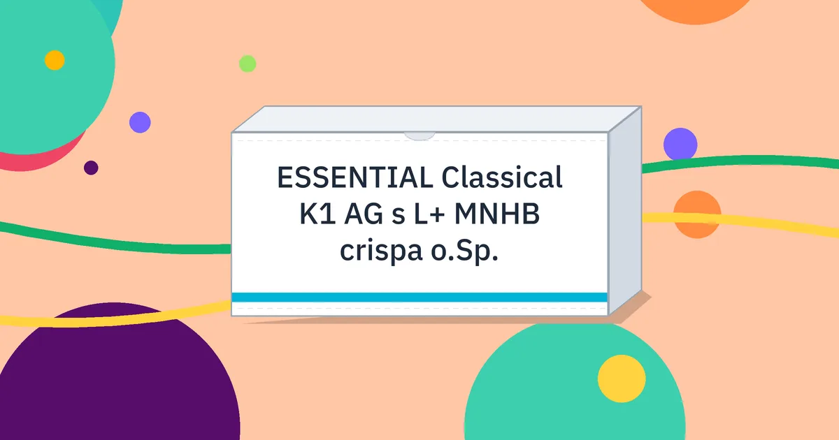 Symbolbild: Packung mit der Aufschrift ESSENTIAL Classical K1 AG s L+ MNHB crispa o.Sp. (PZN 19320842) – Verfügbarkeit und Bezug in Apotheken in Frankfurt am Main