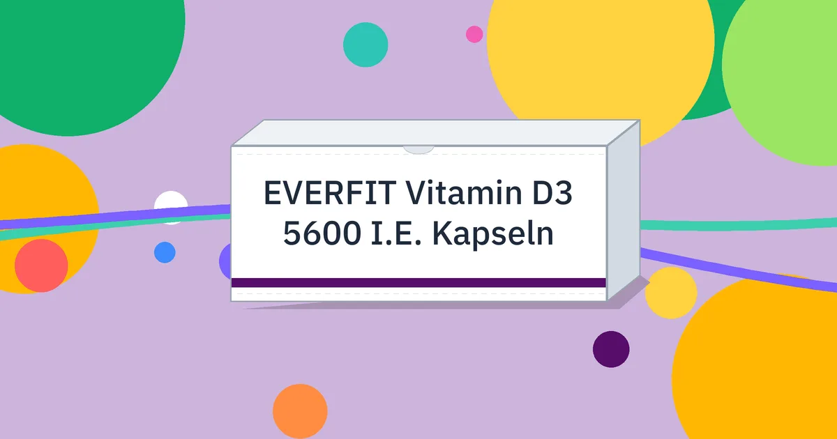 Symbolbild: Packung mit der Aufschrift EVERFIT Vitamin D3 5600 I.E. Kapseln (PZN 16033289) – Verfügbarkeit und Bezug in Apotheken in Frankfurt am Main