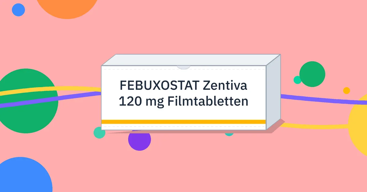 Symbolbild: Packung mit der Aufschrift FEBUXOSTAT Zentiva 120 mg Filmtabletten (PZN 14313375) – Verfügbarkeit und Bezug in Apotheken in Frankfurt am Main