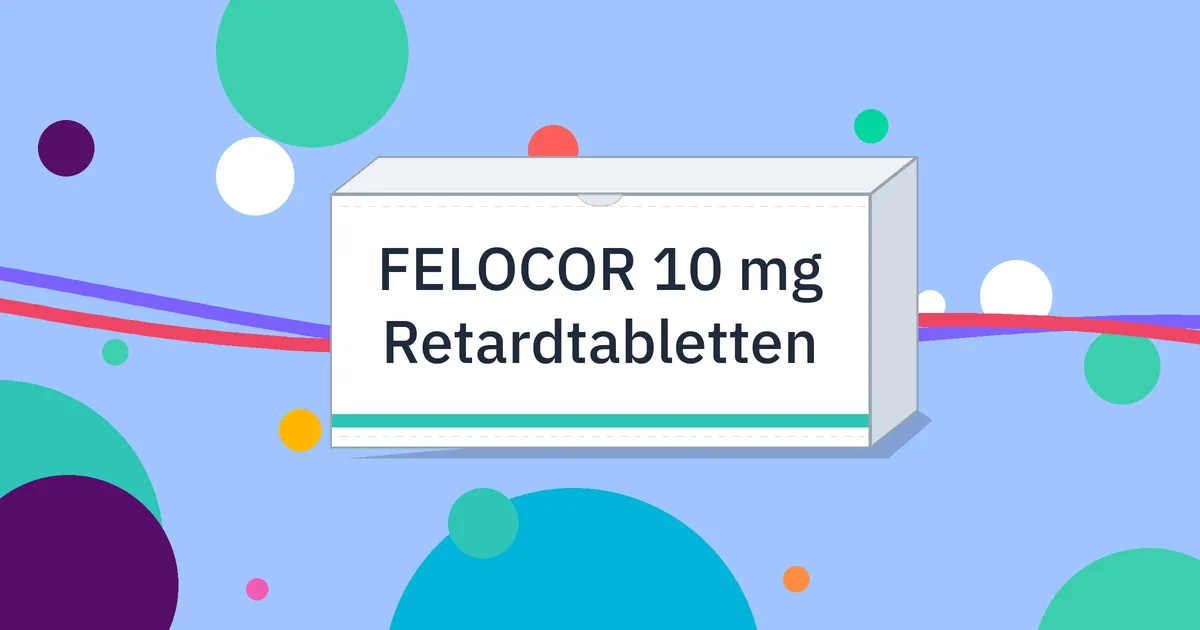 Symbolbild: Packung mit der Aufschrift FELOCOR 10 mg Retardtabletten (PZN 01511553) – Verfügbarkeit und Bezug in Apotheken in Frankfurt am Main