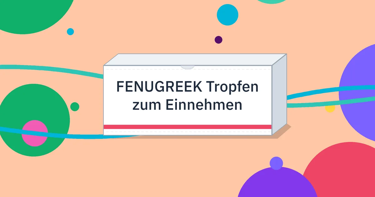Symbolbild: Packung mit der Aufschrift FENUGREEK Tropfen zum Einnehmen (PZN 11866613) – Verfügbarkeit und Bezug in Apotheken in Frankfurt am Main