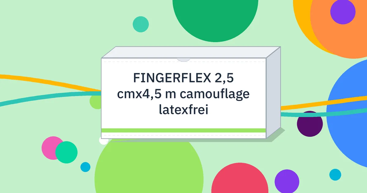 Symbolbild: Packung mit der Aufschrift FINGERFLEX 2,5 cmx4,5 m camouflage latexfrei (PZN 10066626) – Verfügbarkeit und Bezug in Apotheken in Frankfurt am Main