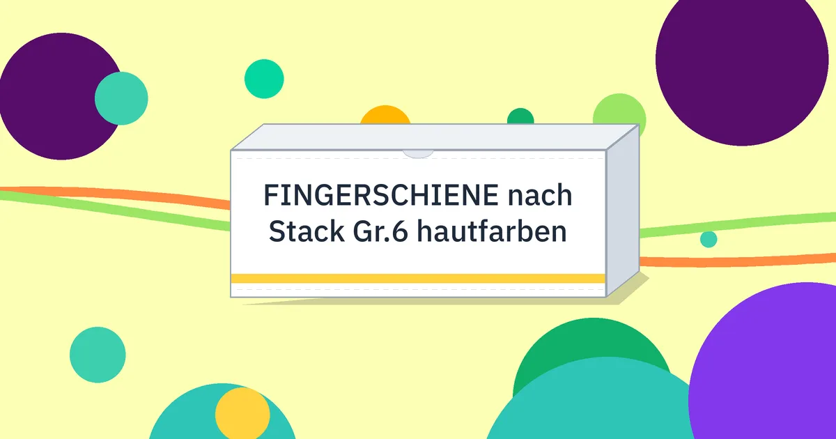 Symbolbild: Packung mit der Aufschrift FINGERSCHIENE nach Stack Gr.6 hautfarben (PZN 20401385) – Verfügbarkeit und Bezug in Apotheken in Frankfurt am Main