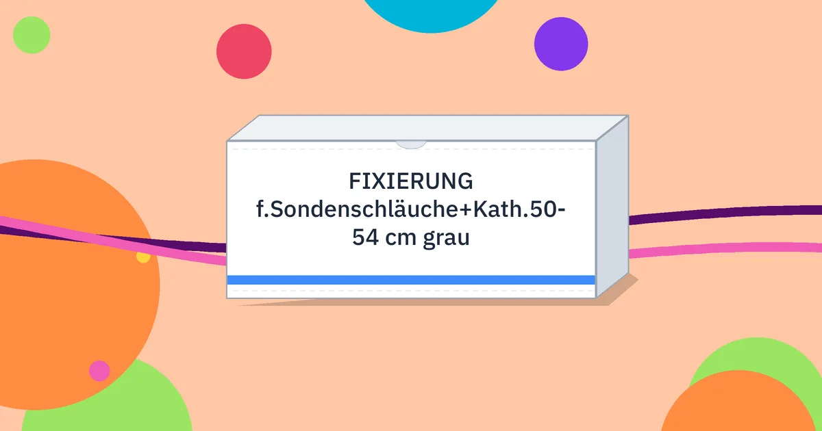 Symbolbild: Packung mit der Aufschrift FIXIERUNG f.Sondenschläuche+Kath.50-54 cm grau (PZN 20653098) – Verfügbarkeit und Bezug in Apotheken in Frankfurt am Main