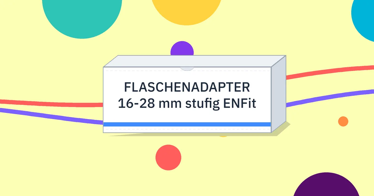 Symbolbild: Packung mit der Aufschrift FLASCHENADAPTER 16-28 mm stufig ENFit (PZN 19996924) – Verfügbarkeit und Bezug in Apotheken in Frankfurt am Main