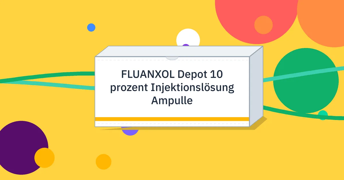 Symbolbild: Packung mit der Aufschrift FLUANXOL Depot 10 prozent Injektionslösung Ampulle (PZN 00574451) – Verfügbarkeit und Bezug in Apotheken in Frankfurt am Main