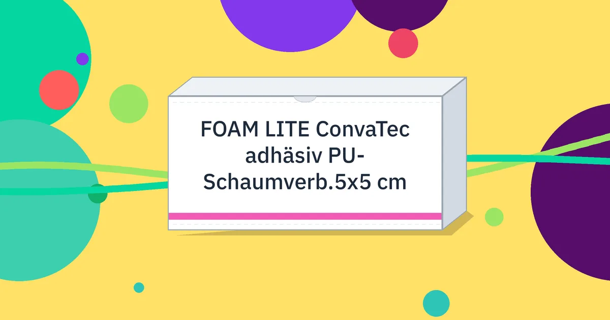 Symbolbild: Packung mit der Aufschrift FOAM LITE ConvaTec adhäsiv PU-Schaumverb.5x5 cm (PZN 13747255) – Verfügbarkeit und Bezug in Apotheken in Frankfurt am Main