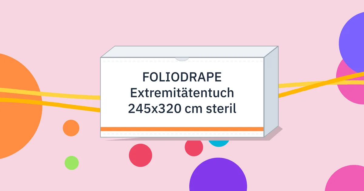 Symbolbild: Packung mit der Aufschrift FOLIODRAPE Extremitätentuch 245x320 cm steril (PZN 06892778) – Verfügbarkeit und Bezug in Apotheken in Frankfurt am Main