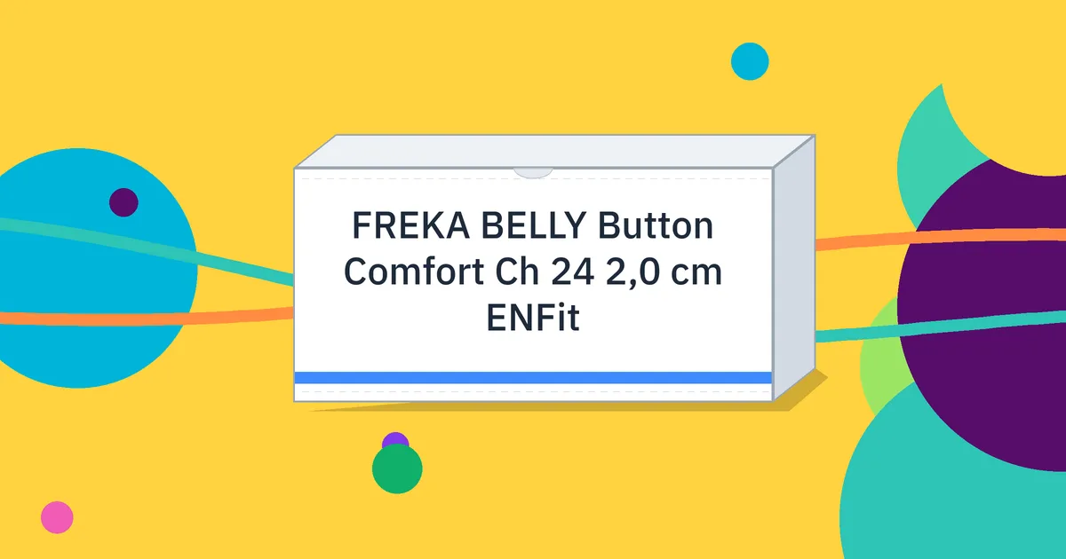 Symbolbild: Packung mit der Aufschrift FREKA BELLY Button Comfort Ch 24 2,0 cm ENFit (PZN 11487040) – Verfügbarkeit und Bezug in Apotheken in Frankfurt am Main