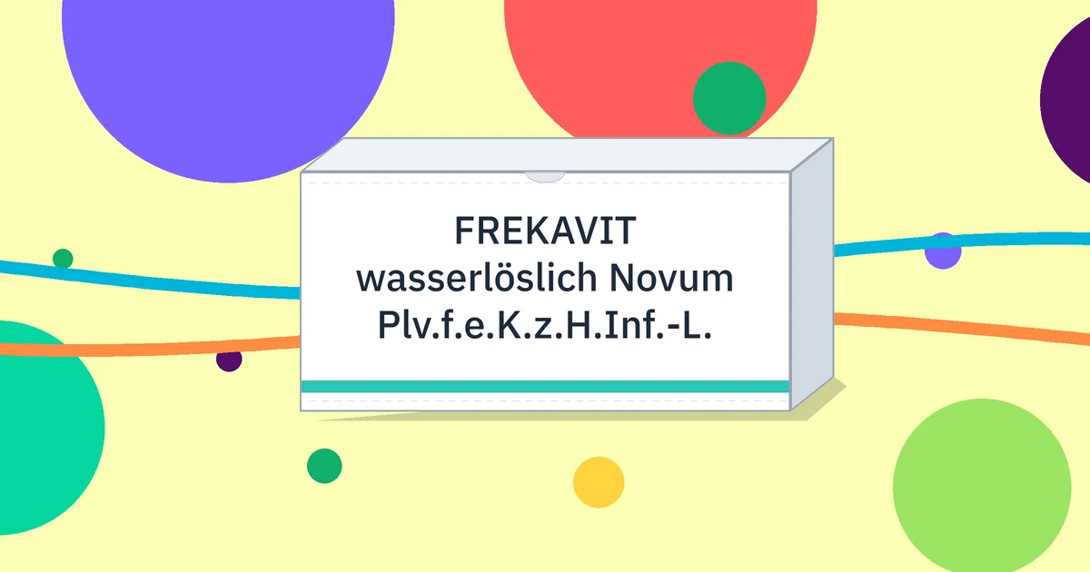 Symbolbild: Packung mit der Aufschrift FREKAVIT wasserlöslich Novum Plv.f.e.K.z.H.Inf.-L. (PZN 00225265) – Verfügbarkeit und Bezug in Apotheken in Frankfurt am Main