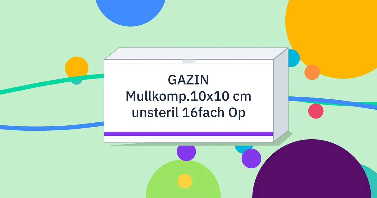Symbolbild: Packung mit der Aufschrift GAZIN Mullkomp.10x10 cm unsteril 16fach Op (PZN 03959430) – Verfügbarkeit und Bezug in Apotheken in Frankfurt am Main