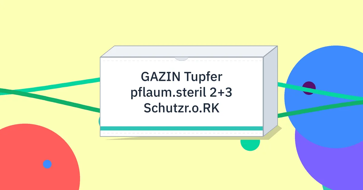 Symbolbild: Packung mit der Aufschrift GAZIN Tupfer pflaum.steril 2+3 Schutzr.o.RK (PZN 01232215) – Verfügbarkeit und Bezug in Apotheken in Frankfurt am Main