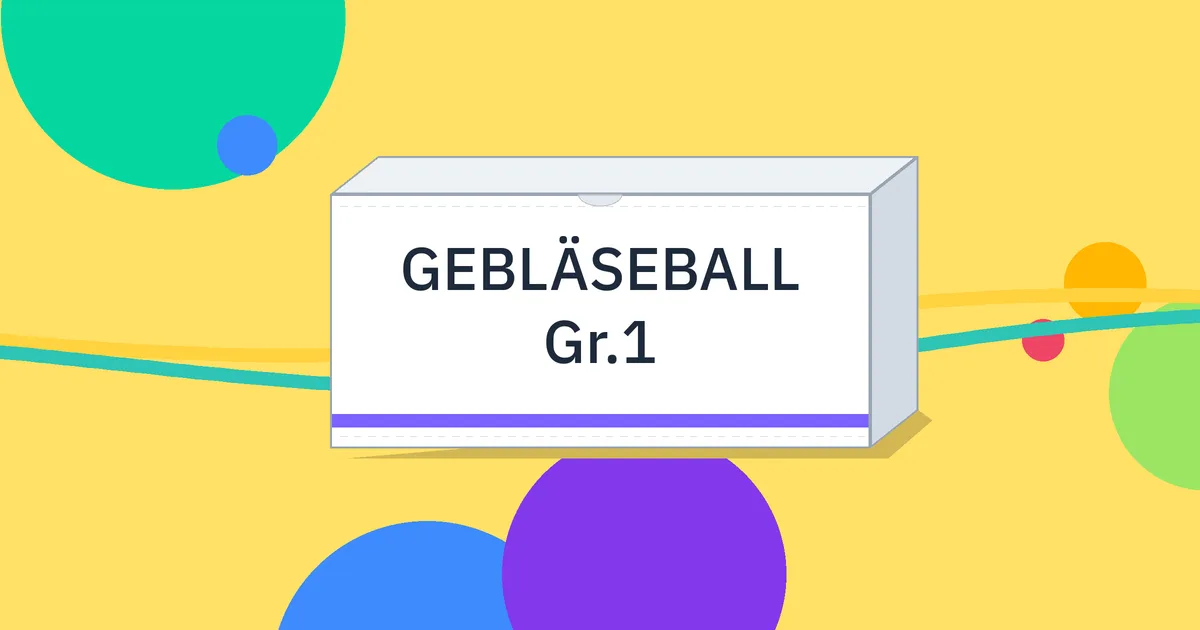 Symbolbild: Packung mit der Aufschrift GEBLÄSEBALL Gr.1 (PZN 01962422) – Verfügbarkeit und Bezug in Apotheken in Frankfurt am Main