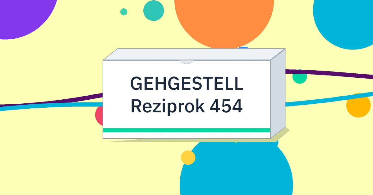 Symbolbild: Packung mit der Aufschrift GEHGESTELL Reziprok 454 (PZN 07362887) – Verfügbarkeit und Bezug in Apotheken in Frankfurt am Main