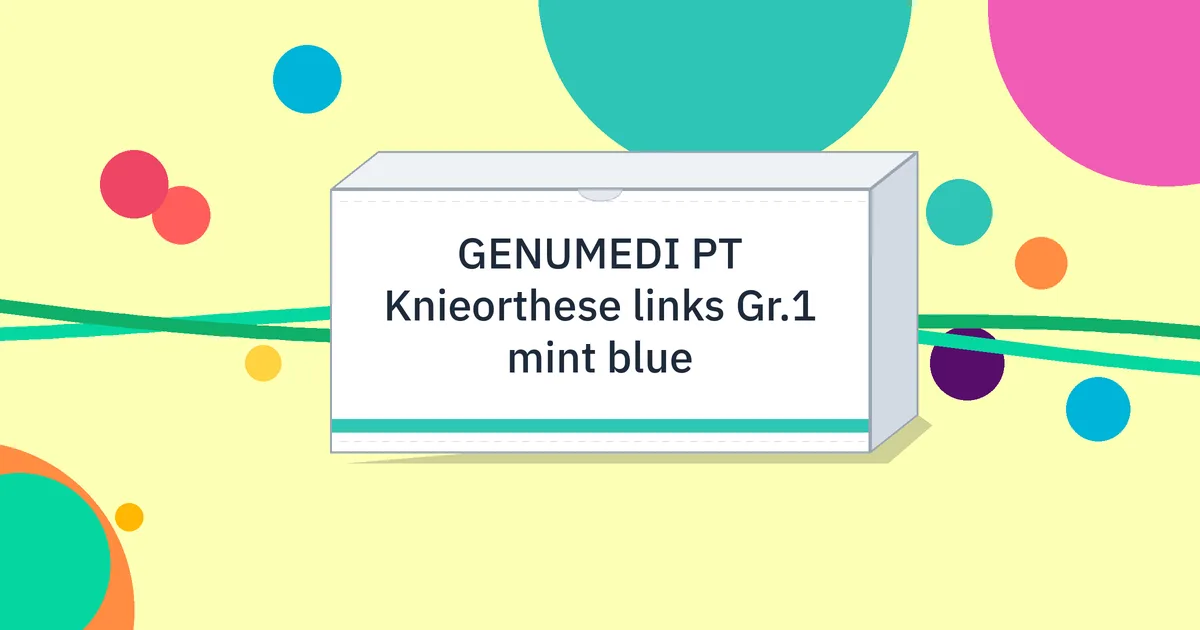 Symbolbild: Packung mit der Aufschrift GENUMEDI PT Knieorthese links Gr.1 mint blue (PZN 17982444) – Verfügbarkeit und Bezug in Apotheken in Frankfurt am Main