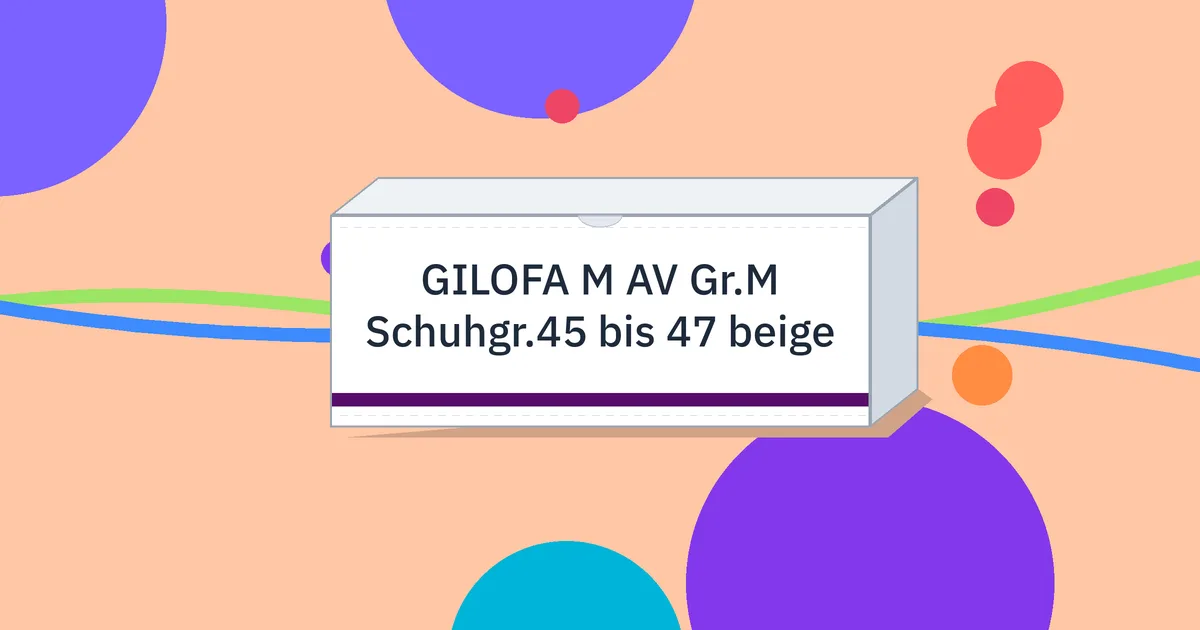 Symbolbild: Packung mit der Aufschrift GILOFA M AV Gr.M Schuhgr.45 bis 47 beige (PZN 16726331) – Verfügbarkeit und Bezug in Apotheken in Frankfurt am Main