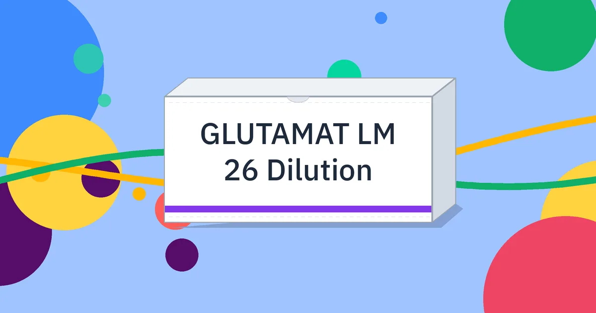 Symbolbild: Packung mit der Aufschrift GLUTAMAT LM 26 Dilution (PZN 12879581) – Verfügbarkeit und Bezug in Apotheken in Frankfurt am Main
