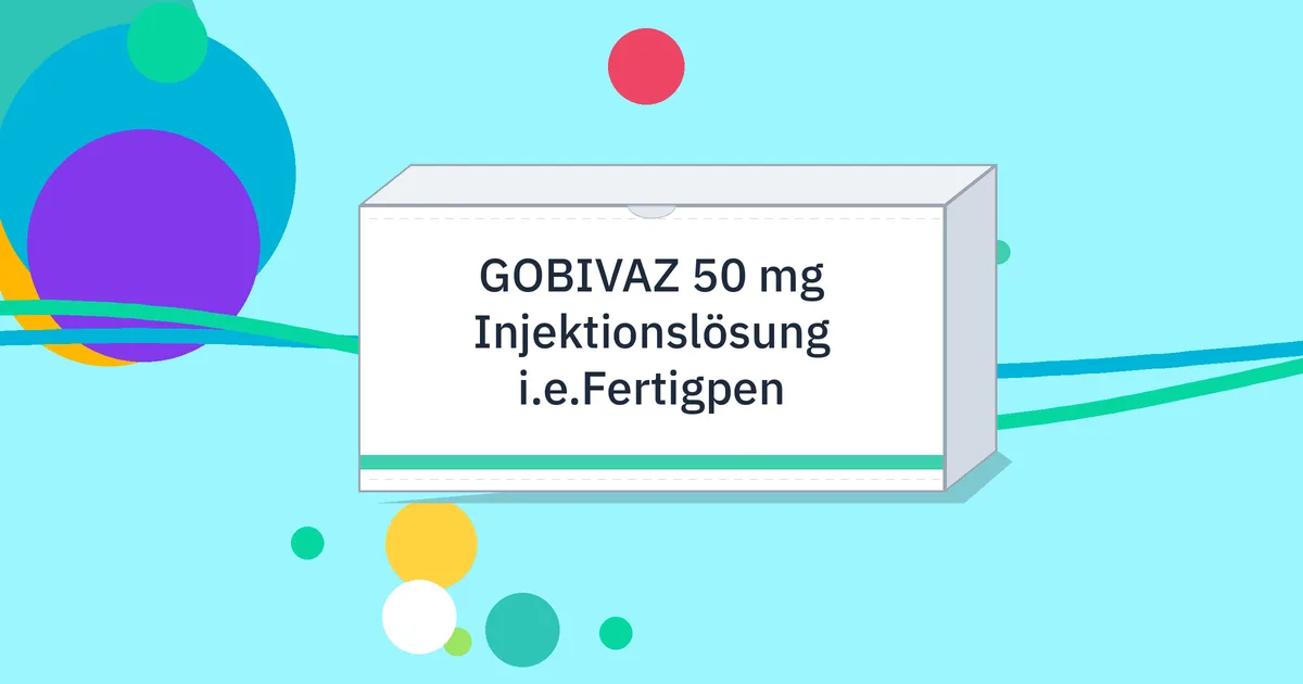 Symbolbild: Packung mit der Aufschrift GOBIVAZ 50 mg Injektionslösung i.e.Fertigpen (PZN 19963942) – Verfügbarkeit und Bezug in Apotheken in Frankfurt am Main