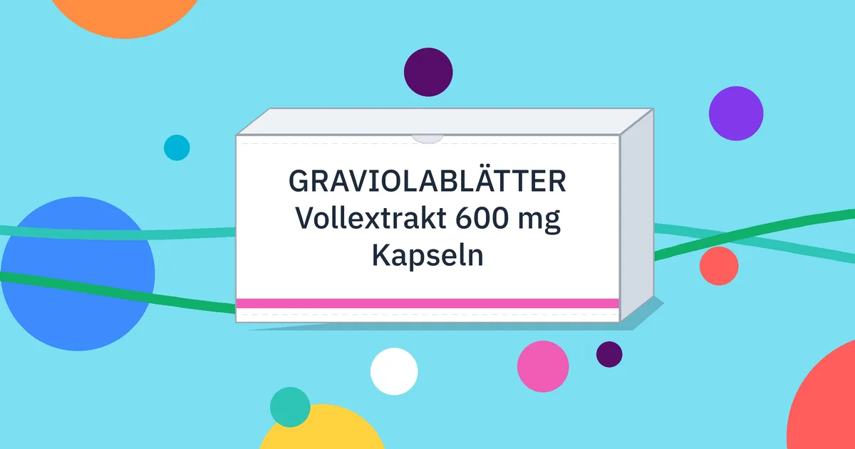 Symbolbild: Packung mit der Aufschrift GRAVIOLABLÄTTER Vollextrakt 600 mg Kapseln (PZN 12371397) – Verfügbarkeit und Bezug in Apotheken in Frankfurt am Main