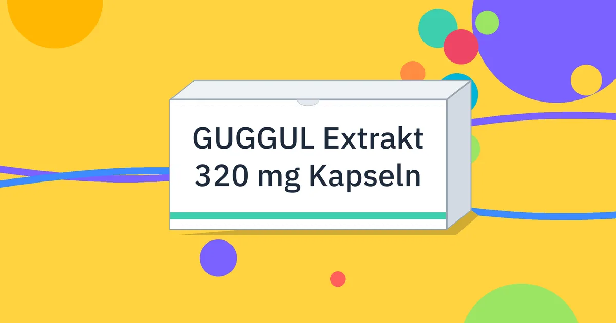 Symbolbild: Packung mit der Aufschrift GUGGUL Extrakt 320 mg Kapseln (PZN 19641871) – Verfügbarkeit und Bezug in Apotheken in Frankfurt am Main