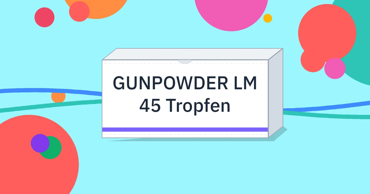 Symbolbild: Packung mit der Aufschrift GUNPOWDER LM 45 Tropfen (PZN 15823865) – Verfügbarkeit und Bezug in Apotheken in Frankfurt am Main