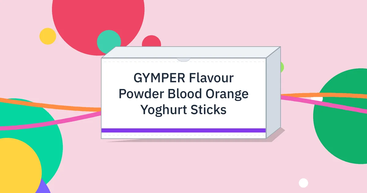 Symbolbild: Packung mit der Aufschrift GYMPER Flavour Powder Blood Orange Yoghurt Sticks (PZN 15742026) – Verfügbarkeit und Bezug in Apotheken in Frankfurt am Main