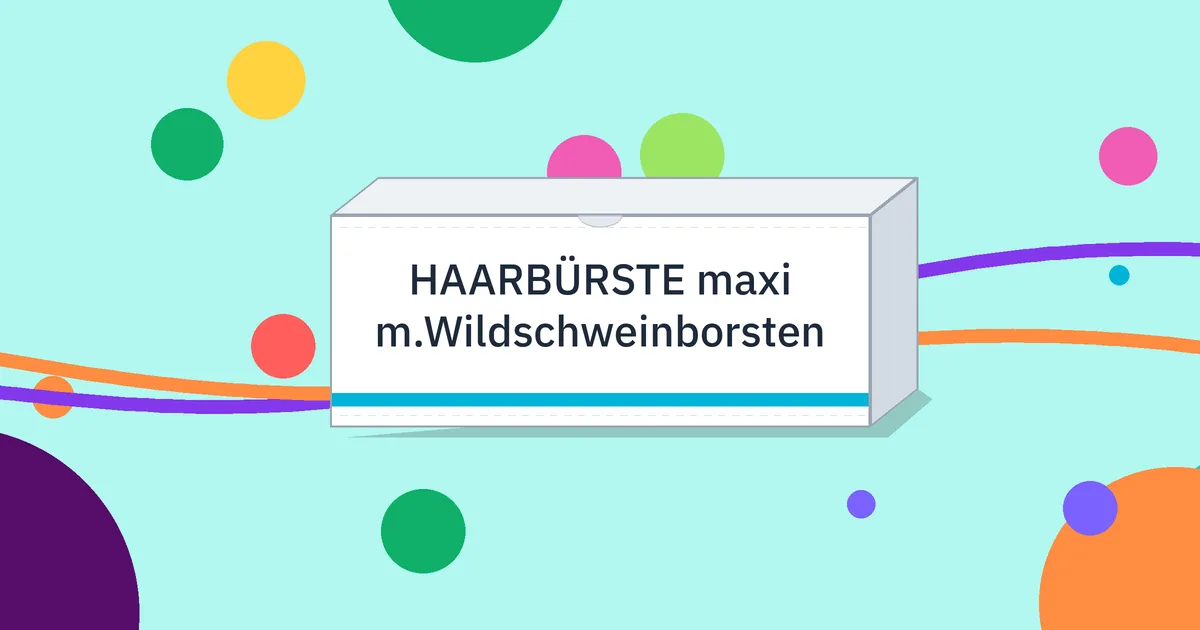Symbolbild: Packung mit der Aufschrift HAARBÜRSTE maxi m.Wildschweinborsten (PZN 19098929) – Verfügbarkeit und Bezug in Apotheken in Frankfurt am Main