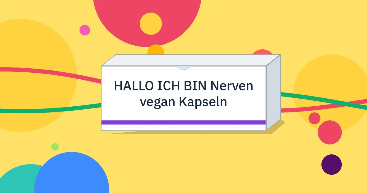 Symbolbild: Packung mit der Aufschrift HALLO ICH BIN Nerven vegan Kapseln (PZN 14290616) – Verfügbarkeit und Bezug in Apotheken in Frankfurt am Main