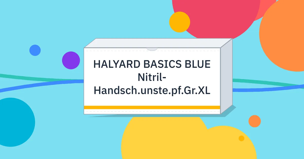 Symbolbild: Packung mit der Aufschrift HALYARD BASICS BLUE Nitril-Handsch.unste.pf.Gr.XL (PZN 12608468) – Verfügbarkeit und Bezug in Apotheken in Frankfurt am Main