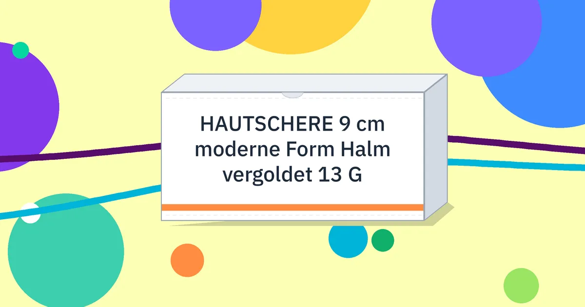 Symbolbild: Packung mit der Aufschrift HAUTSCHERE 9 cm moderne Form Halm vergoldet 13 G (PZN 19283348) – Verfügbarkeit und Bezug in Apotheken in Frankfurt am Main