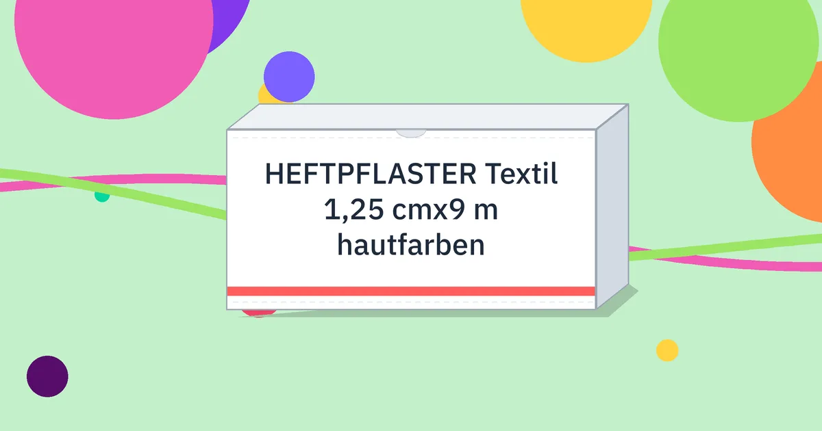 Symbolbild: Packung mit der Aufschrift HEFTPFLASTER Textil 1,25 cmx9 m hautfarben (PZN 11224381) – Verfügbarkeit und Bezug in Apotheken in Frankfurt am Main