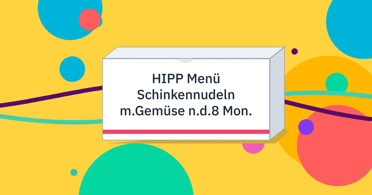 Symbolbild: Packung mit der Aufschrift HIPP Menü Schinkennudeln m.Gemüse n.d.8 Mon. (PZN 08410246) – Verfügbarkeit und Bezug in Apotheken in Frankfurt am Main
