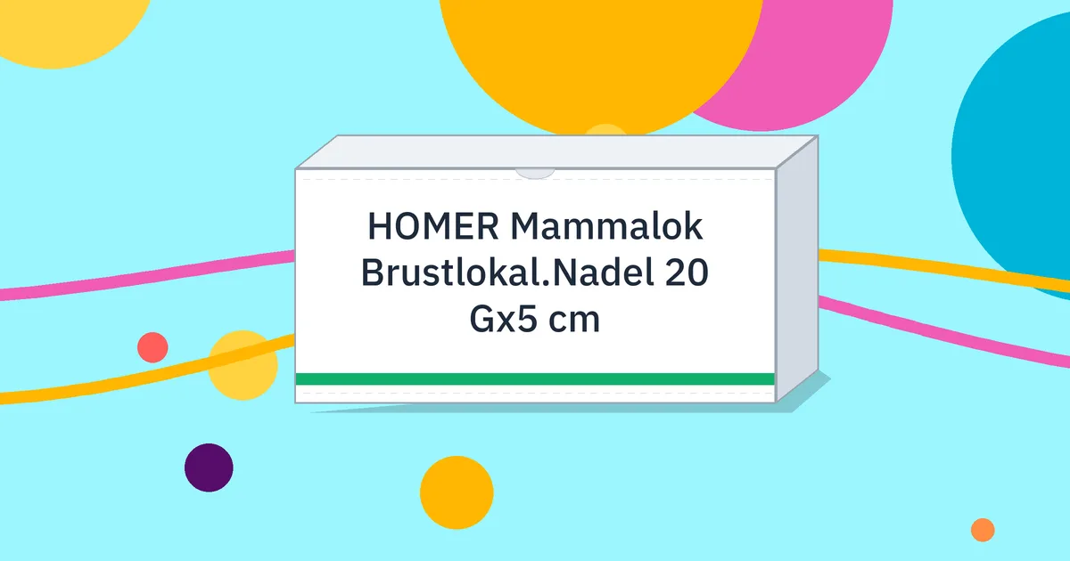 Symbolbild: Packung mit der Aufschrift HOMER Mammalok Brustlokal.Nadel 20 Gx5 cm (PZN 06772028) – Verfügbarkeit und Bezug in Apotheken in Frankfurt am Main