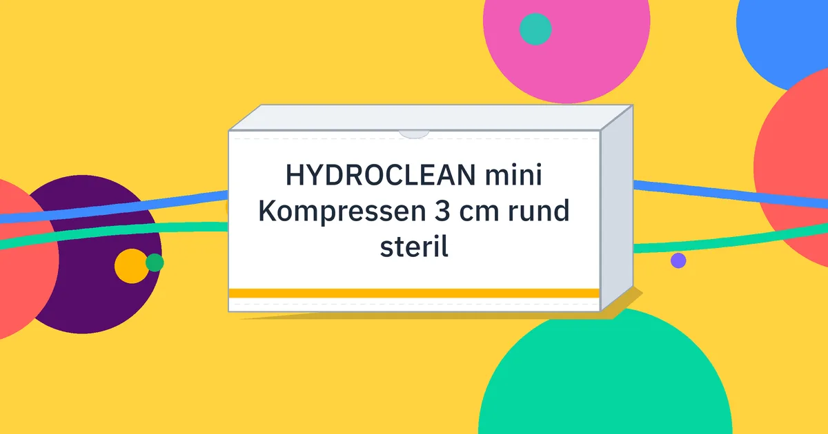 Symbolbild: Packung mit der Aufschrift HYDROCLEAN mini Kompressen 3 cm rund steril (PZN 18124932) – Verfügbarkeit und Bezug in Apotheken in Frankfurt am Main