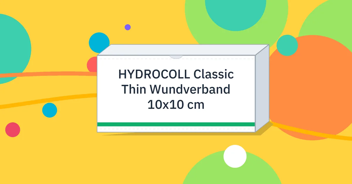 Symbolbild: Packung mit der Aufschrift HYDROCOLL Classic Thin Wundverband 10x10 cm (PZN 20272025) – Verfügbarkeit und Bezug in Apotheken in Frankfurt am Main