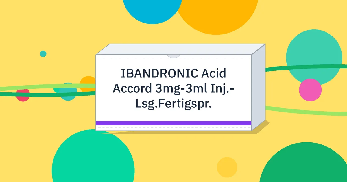 Symbolbild: Packung mit der Aufschrift IBANDRONIC Acid Accord 3mg-3ml Inj.-Lsg.Fertigspr. (PZN 15404298) – Verfügbarkeit und Bezug in Apotheken in Frankfurt am Main