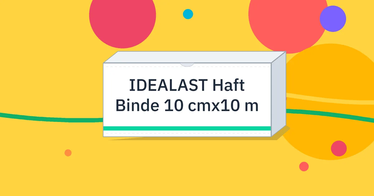 Symbolbild: Packung mit der Aufschrift IDEALAST Haft Binde 10 cmx10 m (PZN 03517488) – Verfügbarkeit und Bezug in Apotheken in Frankfurt am Main