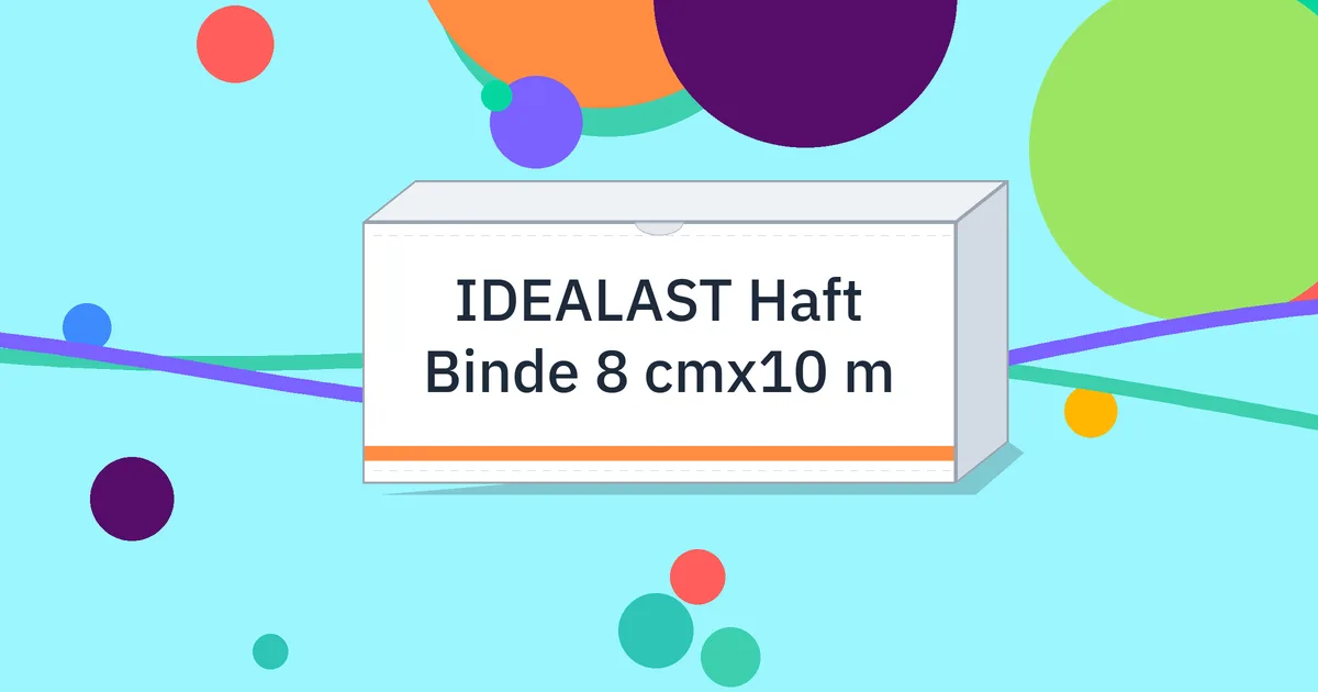 Symbolbild: Packung mit der Aufschrift IDEALAST Haft Binde 8 cmx10 m (PZN 11318515) – Verfügbarkeit und Bezug in Apotheken in Frankfurt am Main