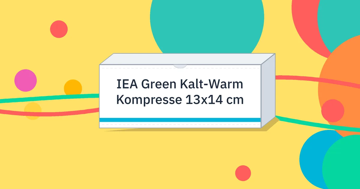 Symbolbild: Packung mit der Aufschrift IEA Green Kalt-Warm Kompresse 13x14 cm (PZN 20115225) – Verfügbarkeit und Bezug in Apotheken in Frankfurt am Main
