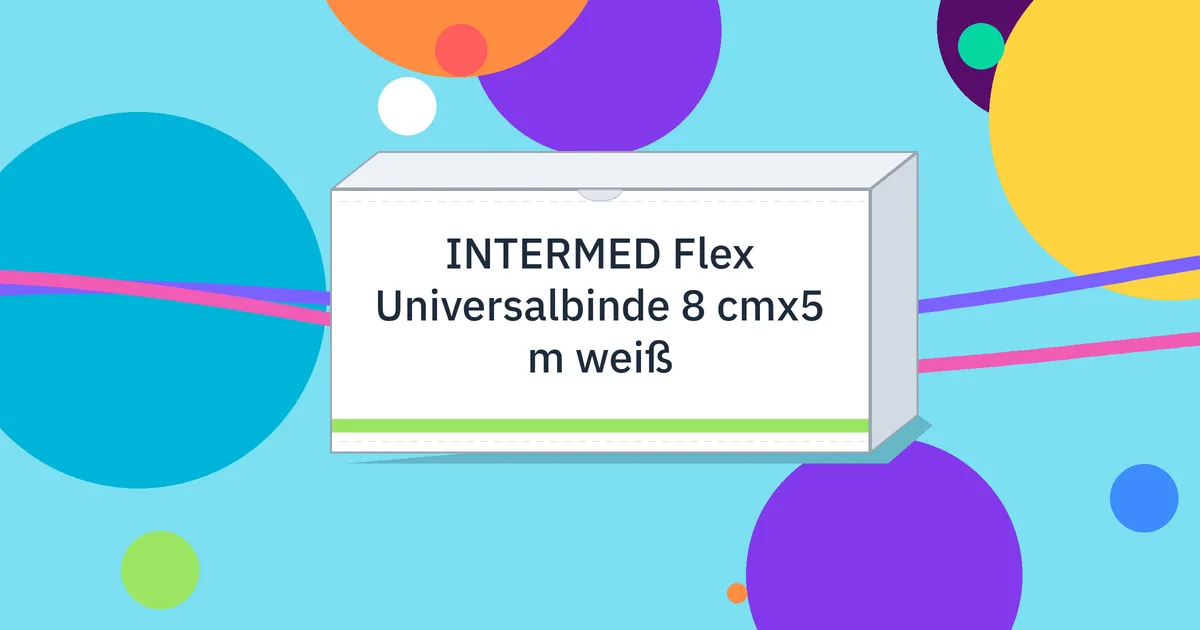 Symbolbild: Packung mit der Aufschrift INTERMED Flex Universalbinde 8 cmx5 m weiß (PZN 02737578) – Verfügbarkeit und Bezug in Apotheken in Frankfurt am Main