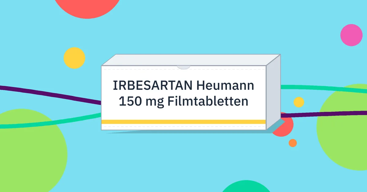 Symbolbild: Packung mit der Aufschrift IRBESARTAN Heumann 150 mg Filmtabletten (PZN 19129653) – Verfügbarkeit und Bezug in Apotheken in Frankfurt am Main