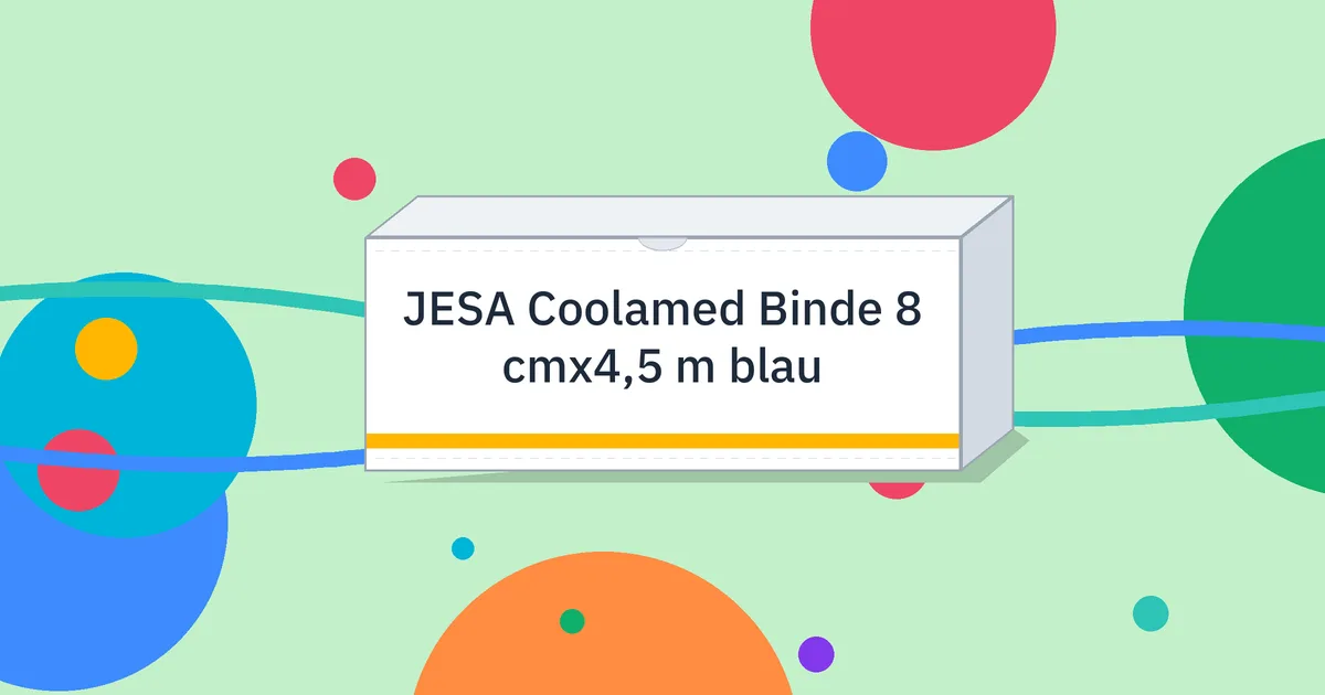 Symbolbild: Packung mit der Aufschrift JESA Coolamed Binde 8 cmx4,5 m blau (PZN 13989113) – Verfügbarkeit und Bezug in Apotheken in Frankfurt am Main