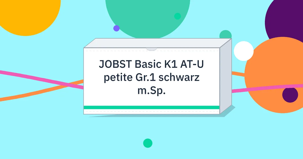 Symbolbild: Packung mit der Aufschrift JOBST Basic K1 AT-U petite Gr.1 schwarz m.Sp. (PZN 15310232) – Verfügbarkeit und Bezug in Apotheken in Frankfurt am Main