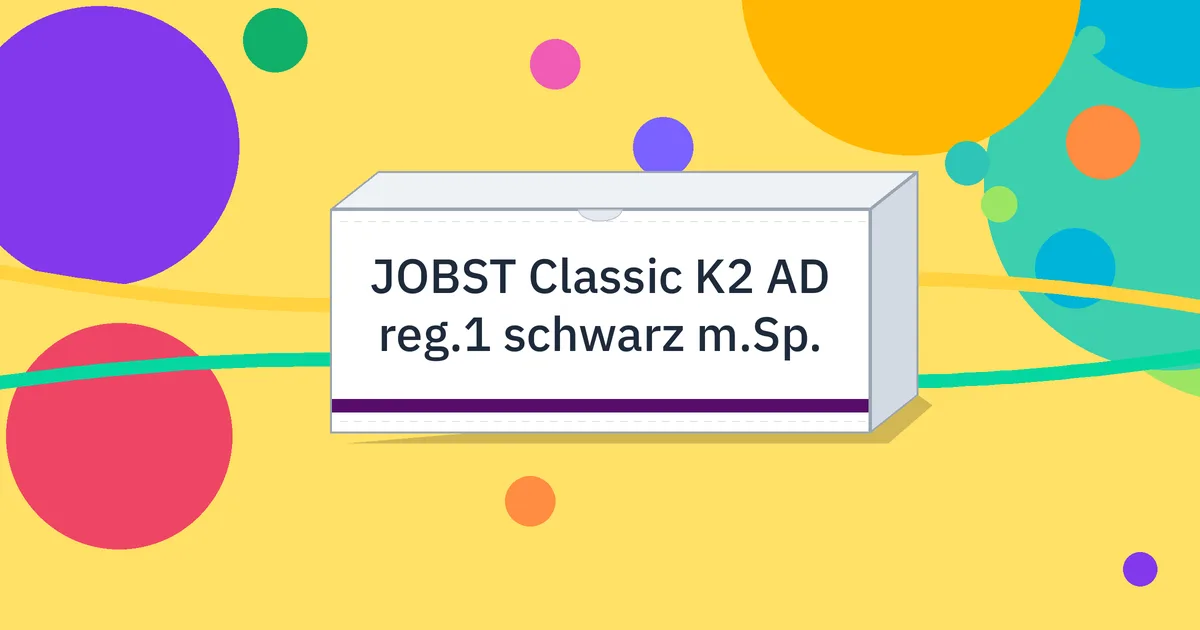 Symbolbild: Packung mit der Aufschrift JOBST Classic K2 AD reg.1 schwarz m.Sp. (PZN 11269449) – Verfügbarkeit und Bezug in Apotheken in Frankfurt am Main