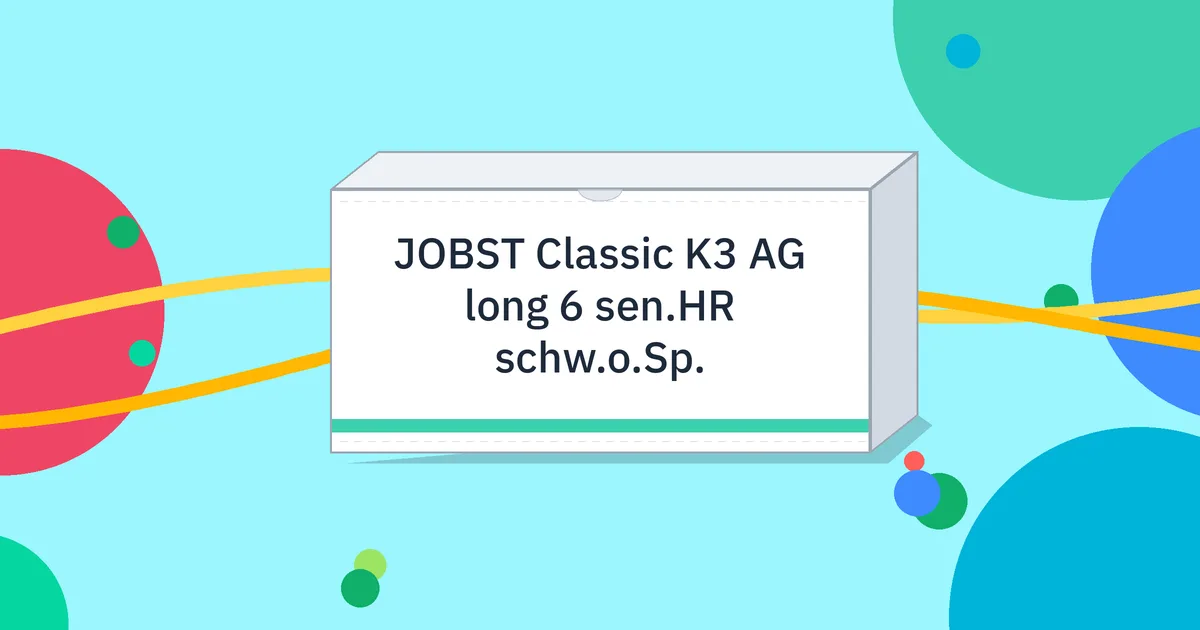Symbolbild: Packung mit der Aufschrift JOBST Classic K3 AG long 6 sen.HR schw.o.Sp. (PZN 17958003) – Verfügbarkeit und Bezug in Apotheken in Frankfurt am Main