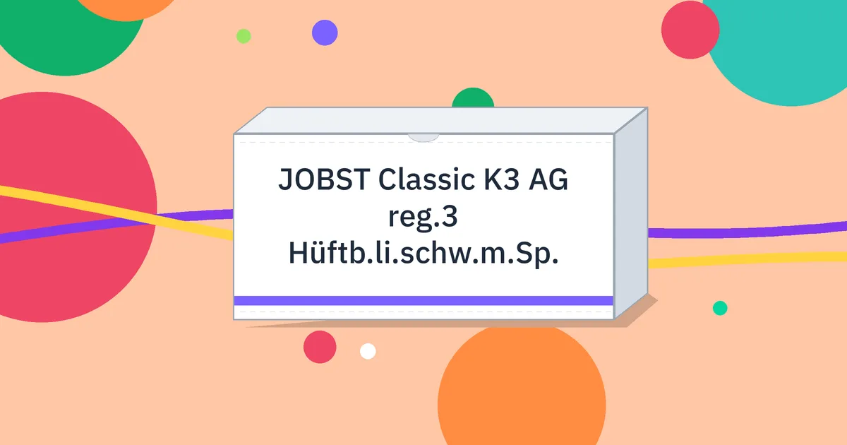 Symbolbild: Packung mit der Aufschrift JOBST Classic K3 AG reg.3 Hüftb.li.schw.m.Sp. (PZN 13075471) – Verfügbarkeit und Bezug in Apotheken in Frankfurt am Main