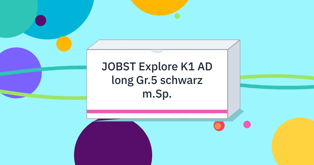 Symbolbild: Packung mit der Aufschrift JOBST Explore K1 AD long Gr.5 schwarz m.Sp. (PZN 11021465) – Verfügbarkeit und Bezug in Apotheken in Frankfurt am Main