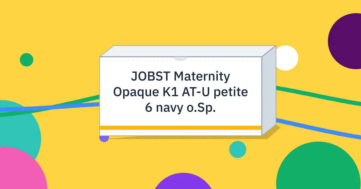 Symbolbild: Packung mit der Aufschrift JOBST Maternity Opaque K1 AT-U petite 6 navy o.Sp. (PZN 15860085) – Verfügbarkeit und Bezug in Apotheken in Frankfurt am Main